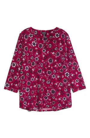 Jones New York Floral V-neck Knit Top - Berry Red Multi