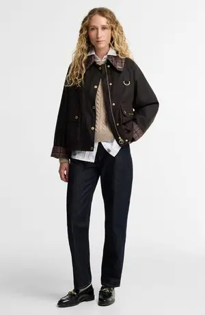 Barbour Icons Tartan Collar Spey Waxed Cotton Jacket