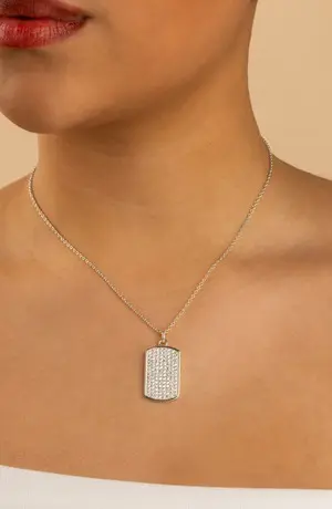 Sterling Forever Pavé Cubic Zirconia Rectangle Pendant Necklace - Silver