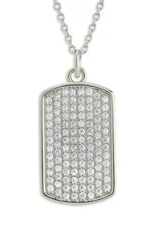 Sterling Forever Pavé Cubic Zirconia Rectangle Pendant Necklace - Silver