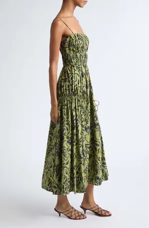 Ulla Johnson Vidri Printed Cotton Midi Dress - Chartreuse