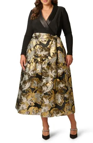Adrianna Papell Jacquard Shawl Collar Dress