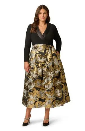 Adrianna Papell Jacquard Shawl Collar Dress
