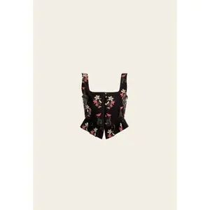 Agua Bendita Eslabón Noche Cropped Embroidered Top - Black