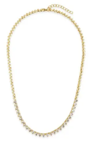Sterling Forever Stephanie Heart Cubic Zirconia Tennis Necklace - Gold