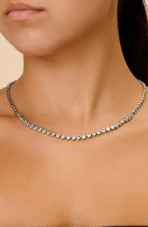 Sterling Forever Stephanie Heart Cubic Zirconia Tennis Necklace - Silver