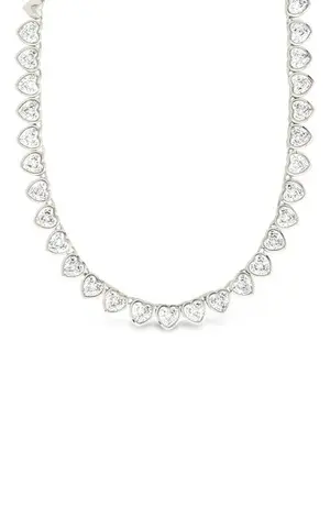 Sterling Forever Stephanie Heart Cubic Zirconia Tennis Necklace - Silver