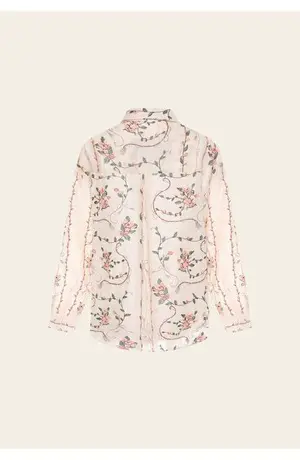 Agua Bendita Cecilia Navegante Embroidered Linen Shirt - Ivory
