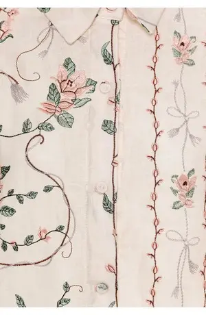 Agua Bendita Cecilia Navegante Embroidered Linen Shirt - Ivory