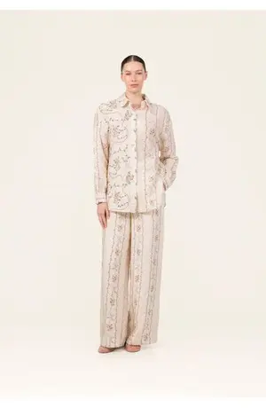 Agua Bendita Cecilia Navegante Embroidered Linen Shirt - Ivory