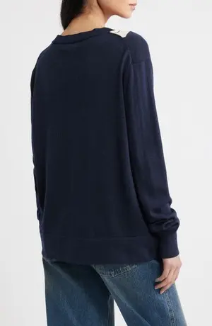 DL1961 Argyle Extra Fine Merino Wool V Neck Cardigan