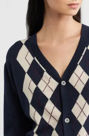 DL1961 Argyle Extra Fine Merino Wool V Neck Cardigan