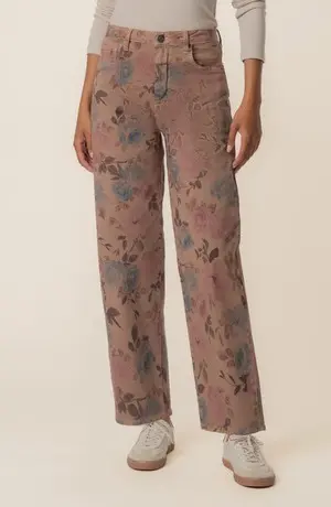Kut From The Kloth Ashton Floral High Waist Crop Barrel Jeans