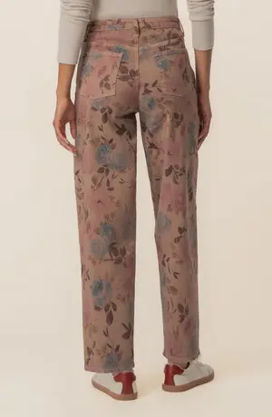 Kut From The Kloth Ashton Floral High Waist Crop Barrel Jeans