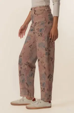 Kut From The Kloth Ashton Floral High Waist Crop Barrel Jeans