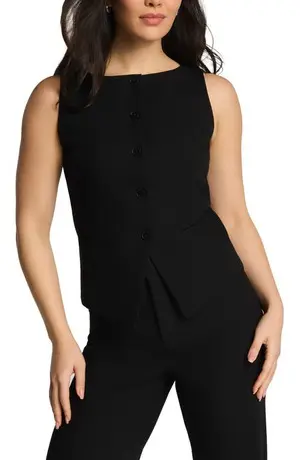Spanx High Neck Button Down Vest - Classic Black Fa