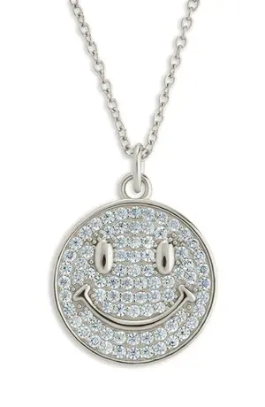 Sterling Forever Pavé Cubic Zirconia Positivity Pendant Necklace - Silver