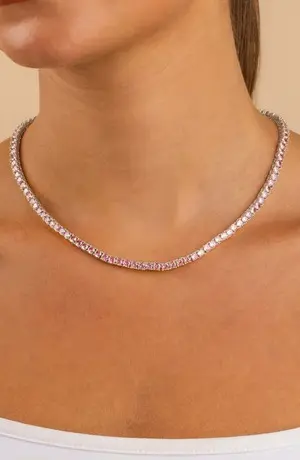 Sterling Forever Marisol Round Cut Cubic Zirconia Tennis Necklace - Silver