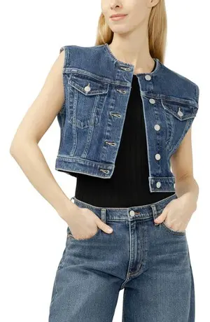 SILVER JEANS CO. Crop Denim Trucker Vest