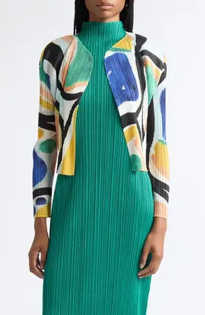 Issey Miyake Printed Open Front Cardigan - Blue Multi