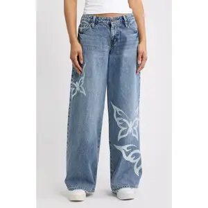 YMI Tattoo Butterfly High Waist Wide Leg Jeans