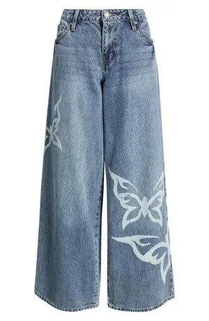 YMI Tattoo Butterfly High Waist Wide Leg Jeans