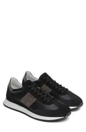 NEROGIARDINI Retro Leather Lace Up Sneaker - Black