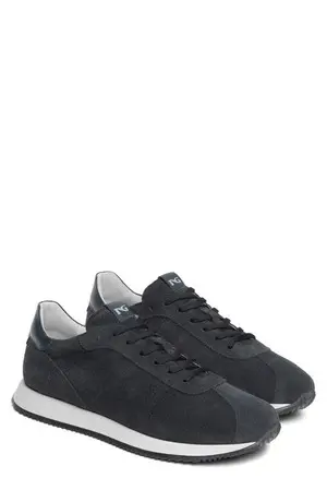 NEROGIARDINI Retro Leather Lace Up Sneaker - Navy