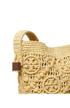 Tory Burch Lock T Monogram Crochet Slim Straw Shoulder Bag