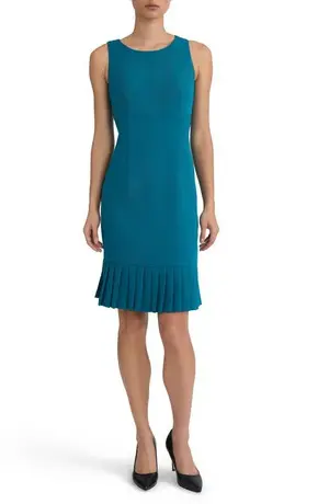 KASPER Pleated Sleeveless Sheath Dress - Bottle Teal