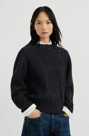 Brunello Cucinelli Sequined Ribbed Crewneck Sweater