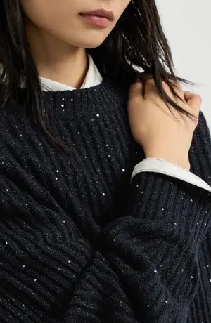 Brunello Cucinelli Sequined Ribbed Crewneck Sweater