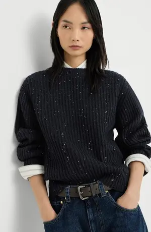 Brunello Cucinelli Sequined Ribbed Crewneck Sweater