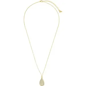 Sterling Forever Pavé Cubic Zirconia Teardrop Pendant Necklace - Gold