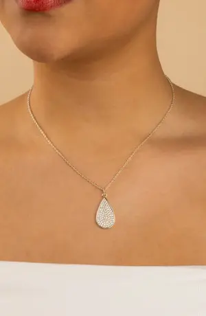 Sterling Forever Pavé Cubic Zirconia Teardrop Pendant Necklace - Silver