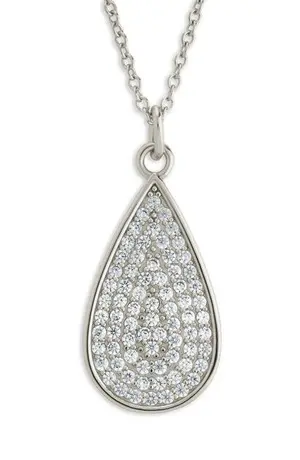 Sterling Forever Pavé Cubic Zirconia Teardrop Pendant Necklace - Silver