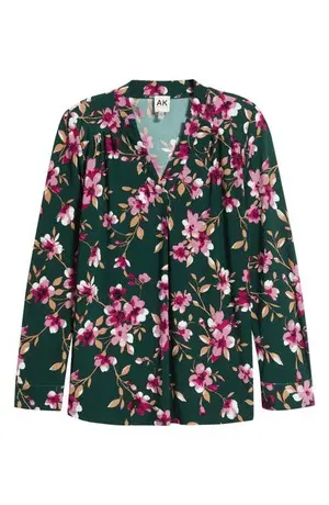 Anne Klein Printed Notched V-neck Long Sleeve Top