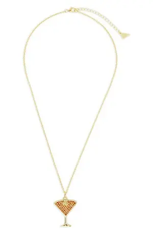 Sterling Forever Pavé Cubic Zirconia Espresso Martini Pendant Necklace - Gold