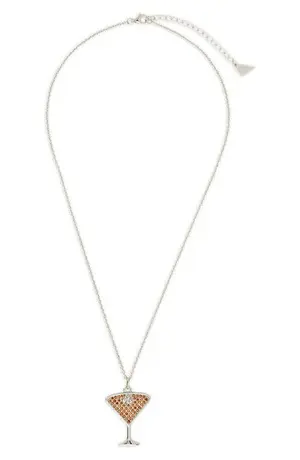 Sterling Forever Pavé Cubic Zirconia Espresso Martini Pendant Necklace - Silver