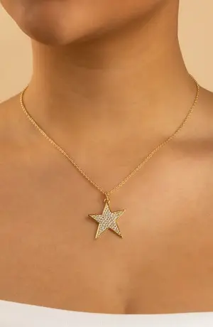 Sterling Forever Pavé Cubic Zirconia Star Pendant Necklace - Gold