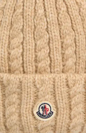 Moncler Cable Stitch Logo Patch Alpaca & Wool Blend Beanie