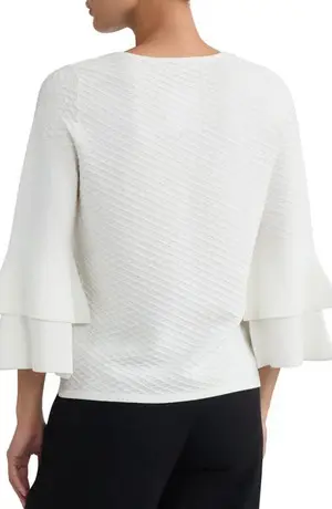 KASPER Textured Ruffle Sleeve Top - Vanilla Ice