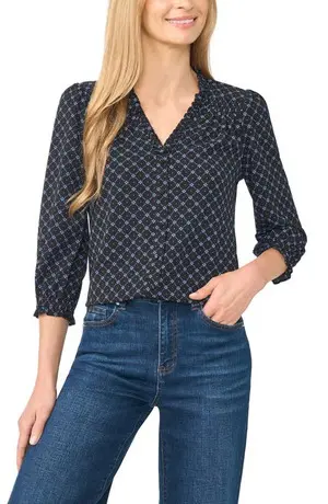 CECE DUPRAZ Printed Ruffle Top With Three-quarter Sleeves