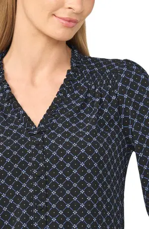 CECE DUPRAZ Printed Ruffle Top With Three-quarter Sleeves