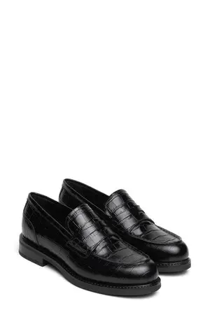NEROGIARDINI Leather And Calf Hair Penny Loafer - Black