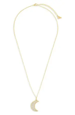 Sterling Forever Pav Cubic Zirconia Crescent Moon Pendant Necklace Gold