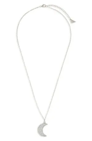 Sterling Forever Pav Cubic Zirconia Crescent Moon Pendant Necklace - Silver