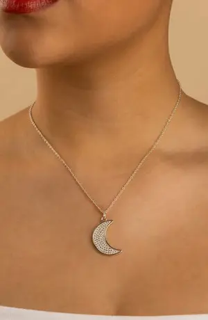 Sterling Forever Pav Cubic Zirconia Crescent Moon Pendant Necklace - Silver