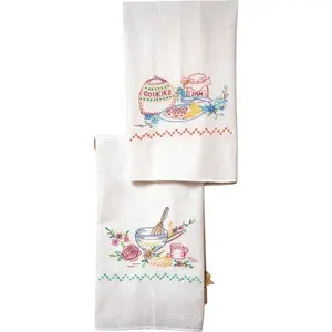 MODERN PRAIRIE Baking & Cookies Embroidered Tea Towels - White