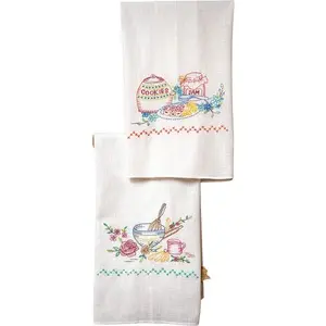 MODERN PRAIRIE Baking & Cookies Embroidered Tea Towels - White